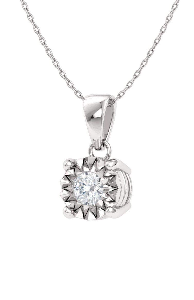 Diamondere Natural and Certified Diamond Miracle Illusion Petite Necklace in 10k White Gold | 0.04 Carat Round Diamond Pendant with Chain