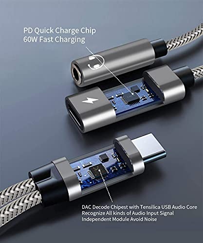 Samsung Galaxy S23 Headphone Adapter, USB C to AUX Mic Jack with PD 60W Fast Charging for Stereo, Earphones, Compatible with iPhone 15/15Pro/15Pro Max, Samsung Galaxy S23/S22/S21, Google Pixel 7/6