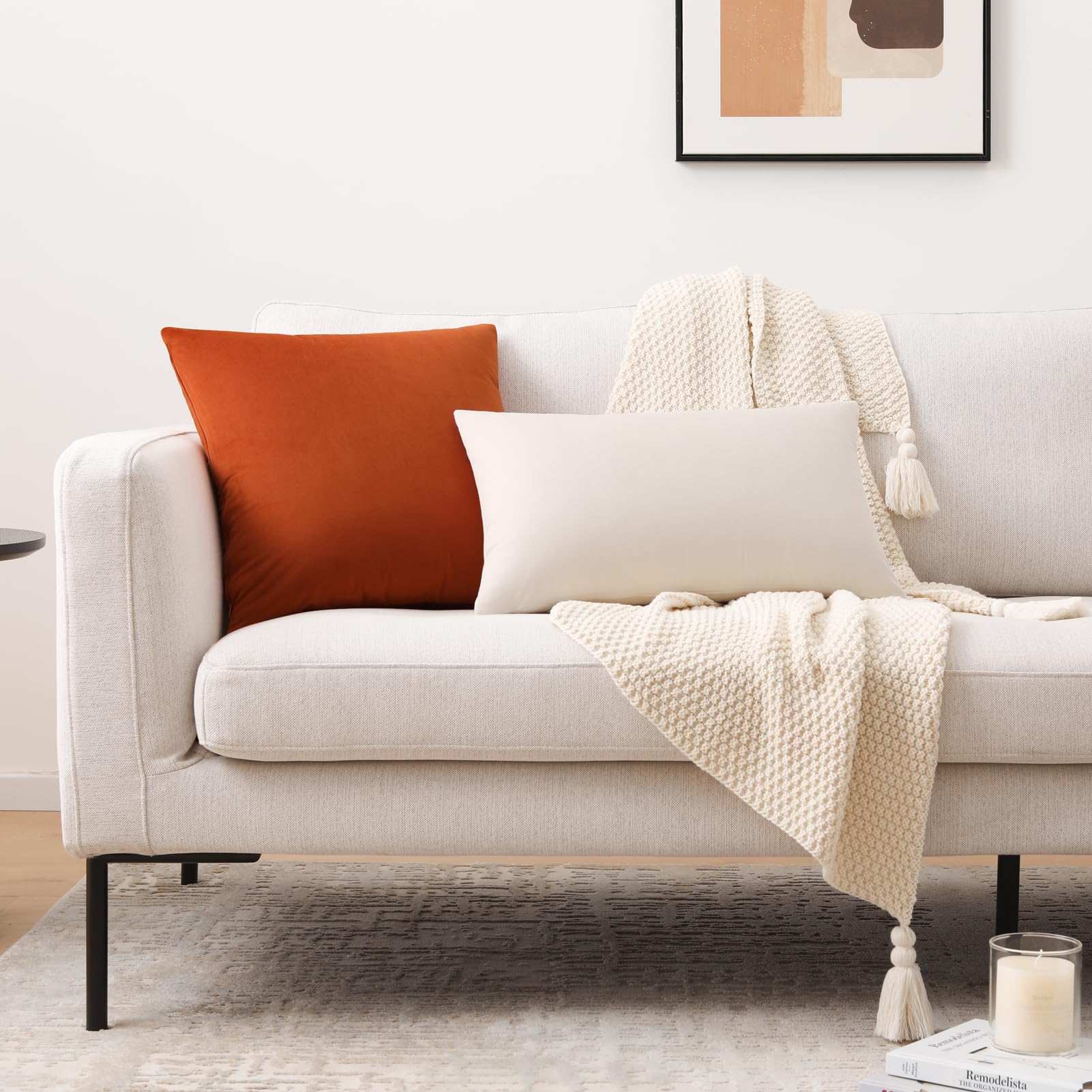 Mixhug Set of 2 Cozy Velvet Square Decorative Throw Pillow Covers for Couch and Bed, Burnt Orange, 18 x 18 Inches