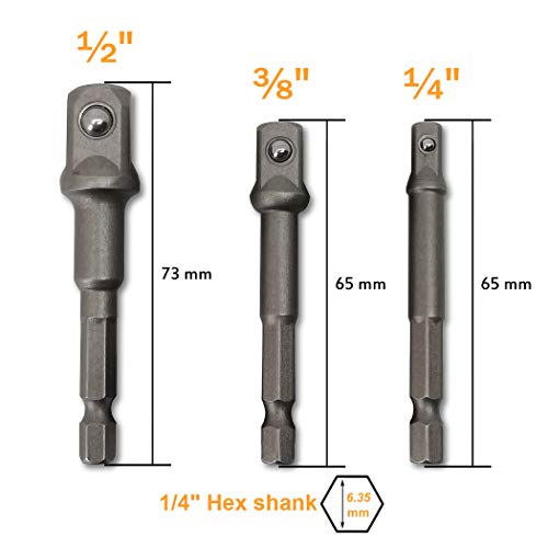 Impact Socket Adapter Set, PTSLKHN 3 PCS | 1/4", 3/8", 1/2" Drive, Socket Adapter for Drill, 3/8 to 1/2 Socket Adapter, 3/8 to 1/4 Socket Adapter, Adaptation to High Torque Impact Wrenches
