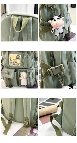 MWZING Kawaii Backpack with Lunch bag Kawaii Shoulder Bag Cute Aesthetic Backpack with Cute Pin Accessories Plush Pendant PINK