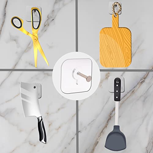 Mershica Adhesive Wall Hooks, Damage-Free Self Adhesive Hooks for Hanging Picture, Waterproof Stick on Hooks for Doors Bathroom Showers Kitchen Wall Organization(12PCS