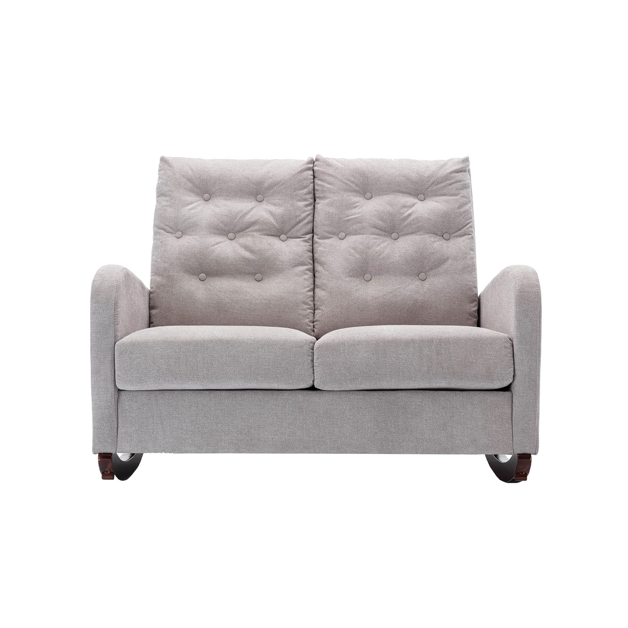 LUMISOL Modern Upholstered Double Rocking Chair, Nursery Rocking Loveseat with Tufted Backrest and Storage Pockets, Glider Rocker Chair for Bedroom, Living Room (Light Grey)