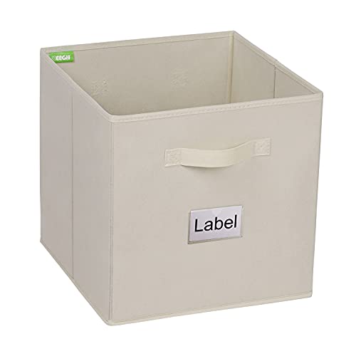 KEEGH Fabric Storage Cubes 13 x 13 Foldable Cube Storage Bins for Shelves Collapsible Cubby Storage Boxes with Labels, Set of 6(Beige)