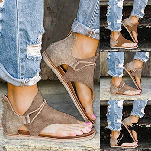 Sandals for Women Platform Heels Gibobby Women Super Posh Gladiator Comfy Sandals, Women Flat Sandals with Zipper Summer Matching Pants, Skirts Black
