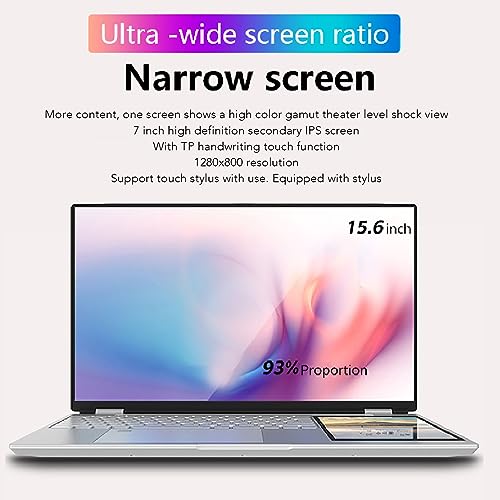 Double Screen Laptop, 1920x1080 15.6 Inch Business Laptop with 7 inch HD IPS Sub Screen, Fingerprint Recognition, Handwriting Touch, RGB Backlight Keyboard (16GB+2TB U.S.