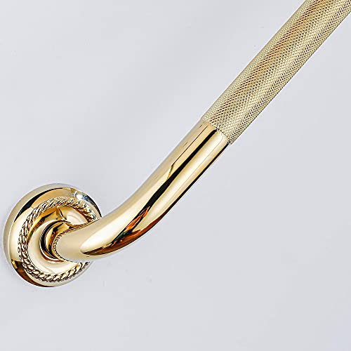 IMPEU Textured Shower Grab Bar, 12-Inch Bathroom Support Rails, Stylish Safety Armrest Hand Rail, Polished Brass/Gold Finish, Good for Senior, Kids, Elderly