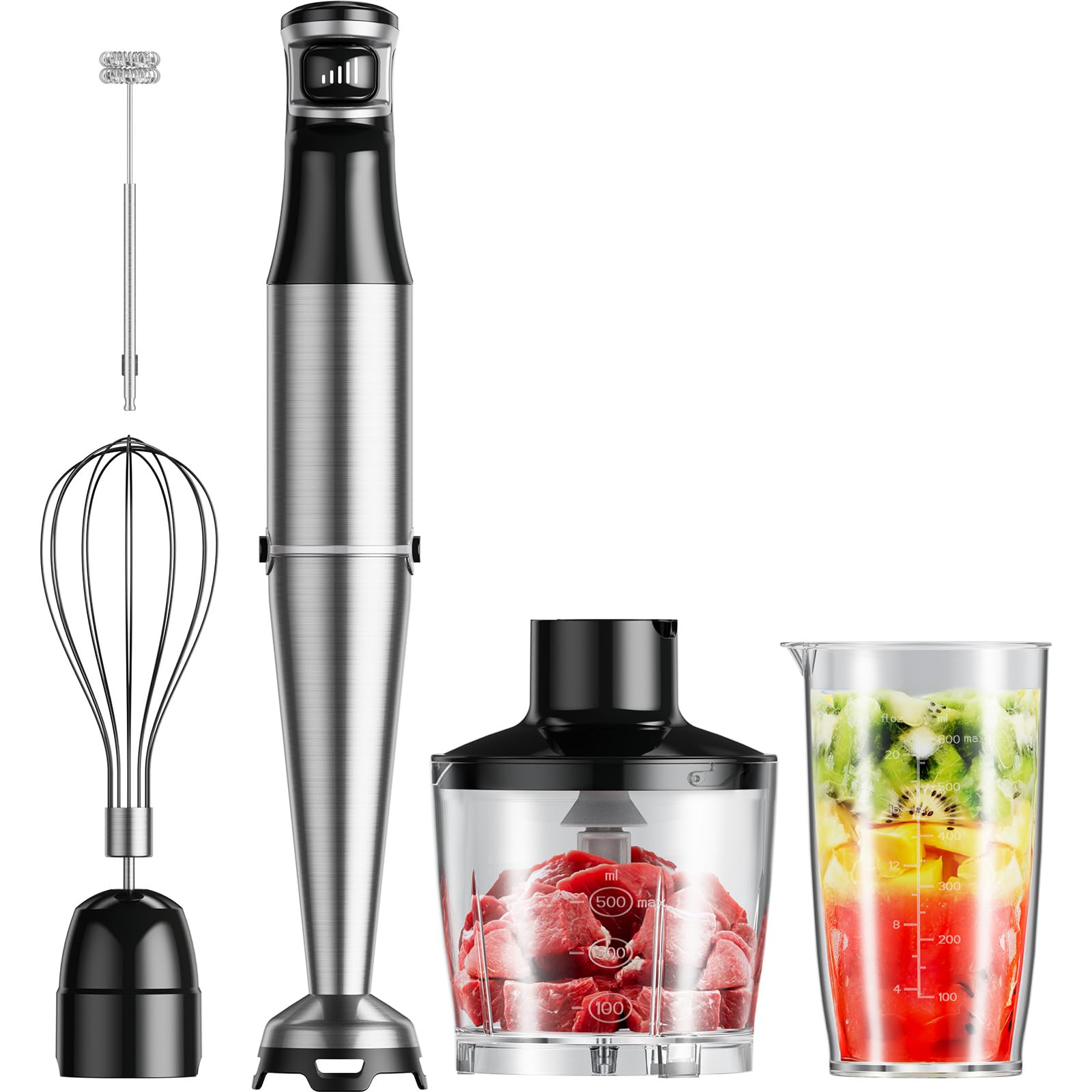 Handheld 5-in-1 Immersion Blender with Variable Speed Trigger 1100W, Hadlook Immersion Blender with Chopper, Whisk and Frother for Soup, Baby Food and Smoothies