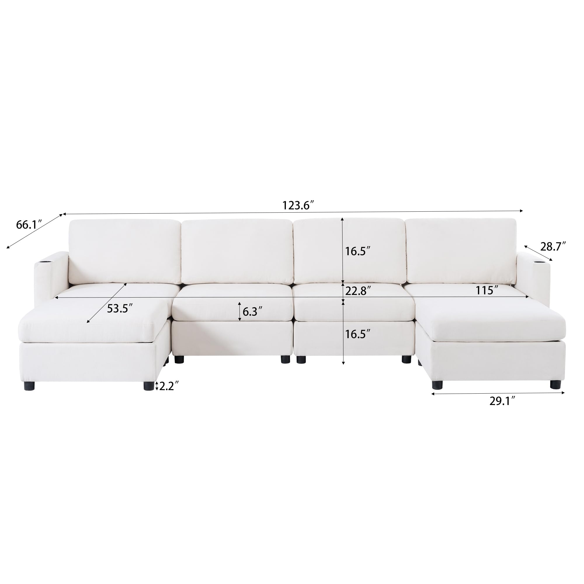 LUMISOL Modern Large Sectional Sofa, U-Shape Modular Sectional Couch with Storage Function, Sofa Bed with Ottoman, 6 Seat Sectionals Chaise for Living Room, Grey