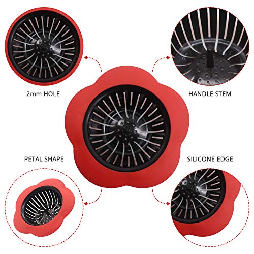 KUFUNG Sink Strainer, Basket Stainless Steel Bathroom Sink, Utility, Slop, Kitchen and Lavatory Sink Drain Strainer Hair Catcher (Red)…