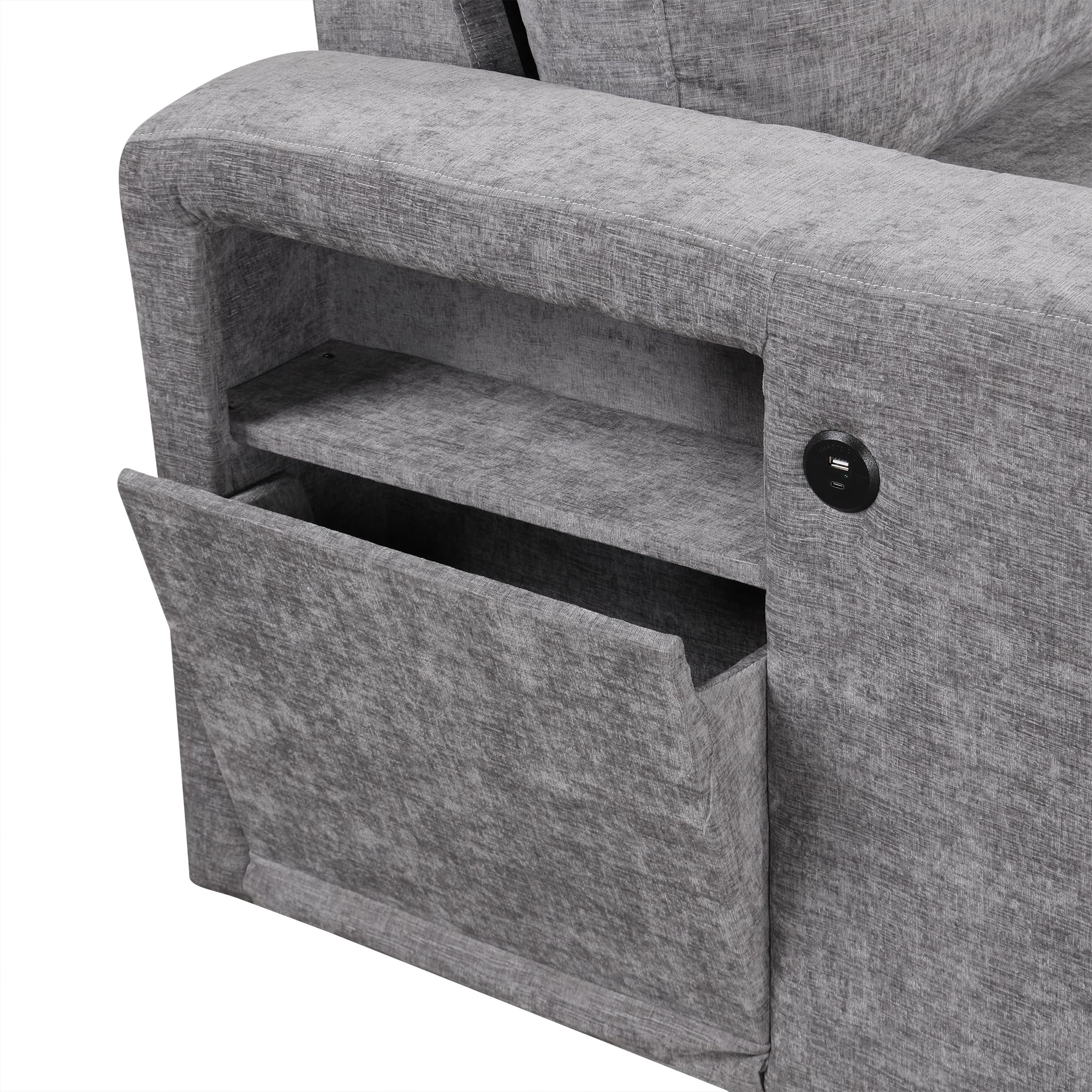 LUMISOL Sectional Sofa with Storage Space, 6 Seat Modular Couch with Cup Holders on The Armrests and USB Ports, L-Shaped Indoor Funiture with Ottoman and Pull-Out Structure for Living Room, Gray