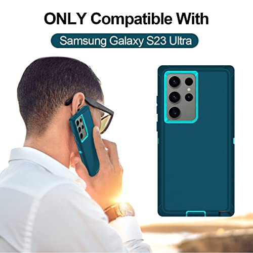I-HONVA for Samsung Galaxy S23 Ultra Case with 2 Pack Camera Lens Protector Heavy Duty Shockproof 3-Layer Full Body Protection Durable Cover Case for Galaxy S23 Ultra 5G 6.8 inch 2023,Turquoise