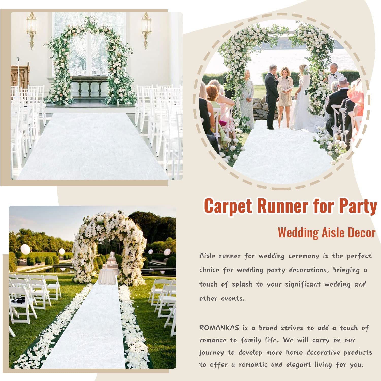 ROMANKAS White Aisle Runner for Wedding Ceremony Velvet Aisle Runner Rug 5x20FT Carpet Runner for Parties Wedding Carpet Runner Runway Rug Rustic Walkway Rug for Hallway Prom Party Aisle Ornament