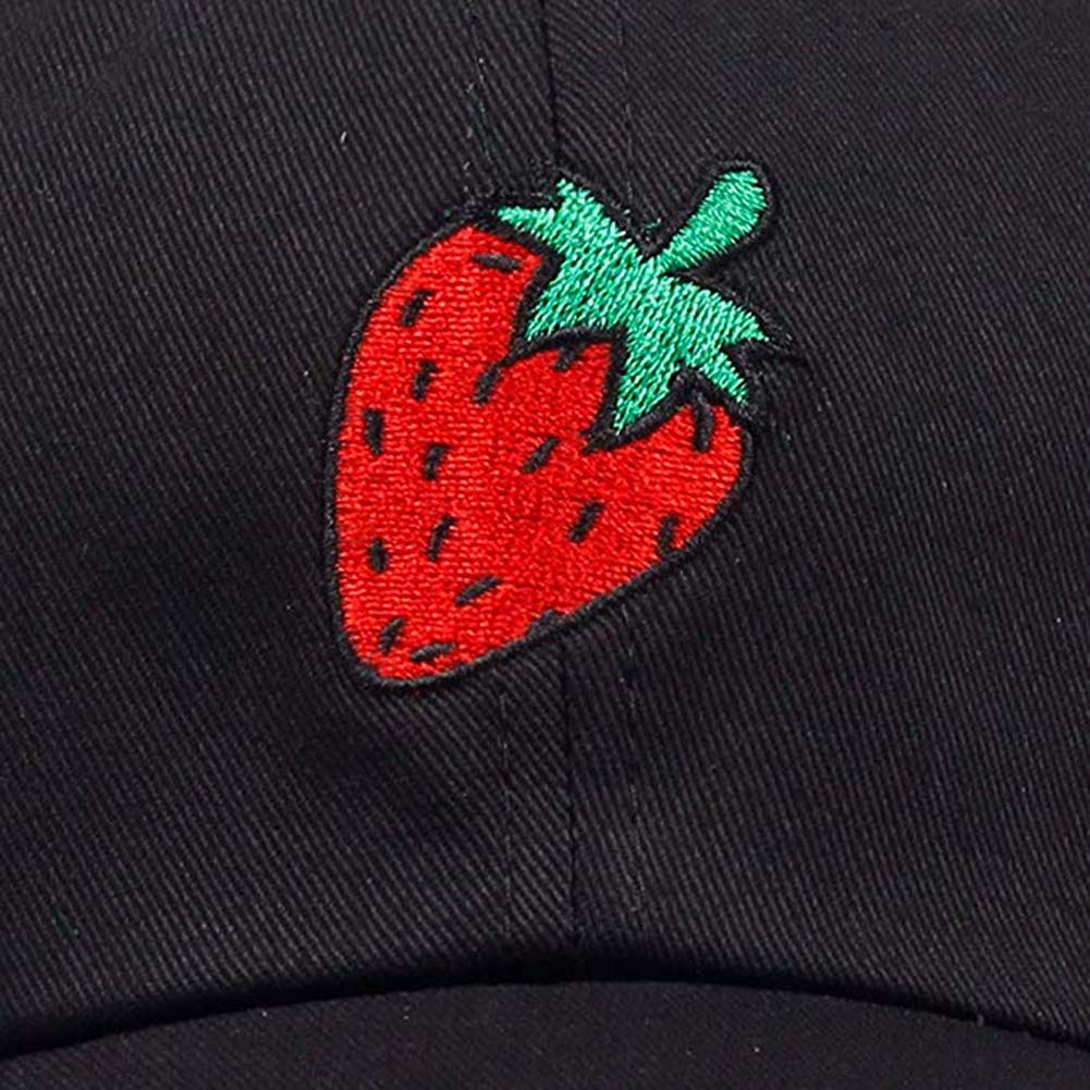 Strawberry Cherry Baseball Hat, Embroidered Dad Cap, Unstructured Soft Cotton, Adjustable Strap Back (Black 2)