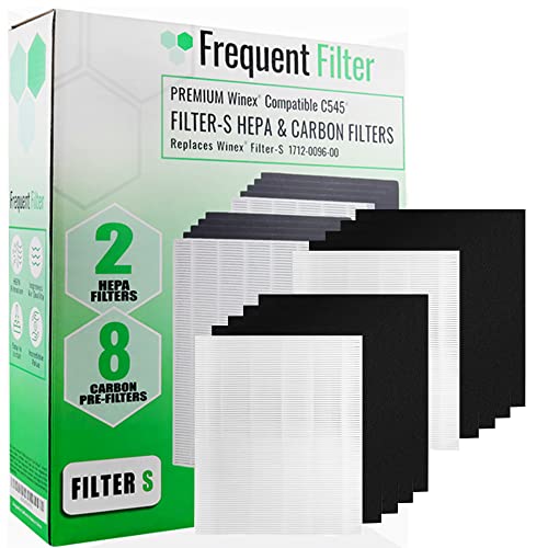 Frequent Filter Winix Compatible C545 Filter S Replacement - Fits Winex C545 Air Purifier - Replaces Part Number 1712-0096-00 - Includes 2 True H13 Grade & 8 Activated Carbon Filters - Smoke & Odor