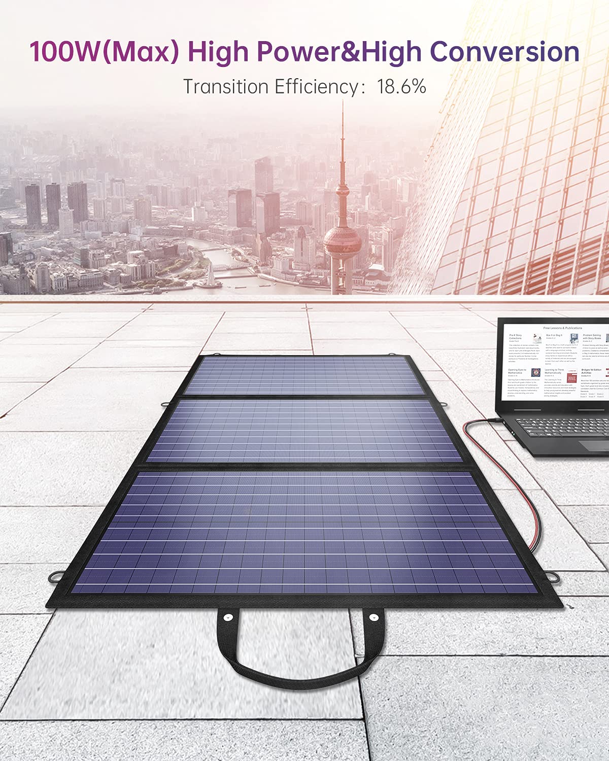 imuto 100W Portable Solar Panel,18V Foldable Solar Charger with IP54 Waterproof & High Charging Conversion Compatible with imuto T1000 Generator for Outdoor Camping Hiking Emergency RV Trailer Boat
