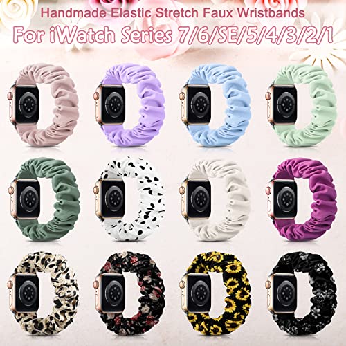 WANLISS 5 Pack Scrunchie Band Compatible for Apple Watch Band 38mm 40mm 41mm 42mm 44mm 45mm,Soft Cute Printed Elastic Cloth Wristband for Women for iWatch Series 8 7 6 5 4 3 2 1 SE