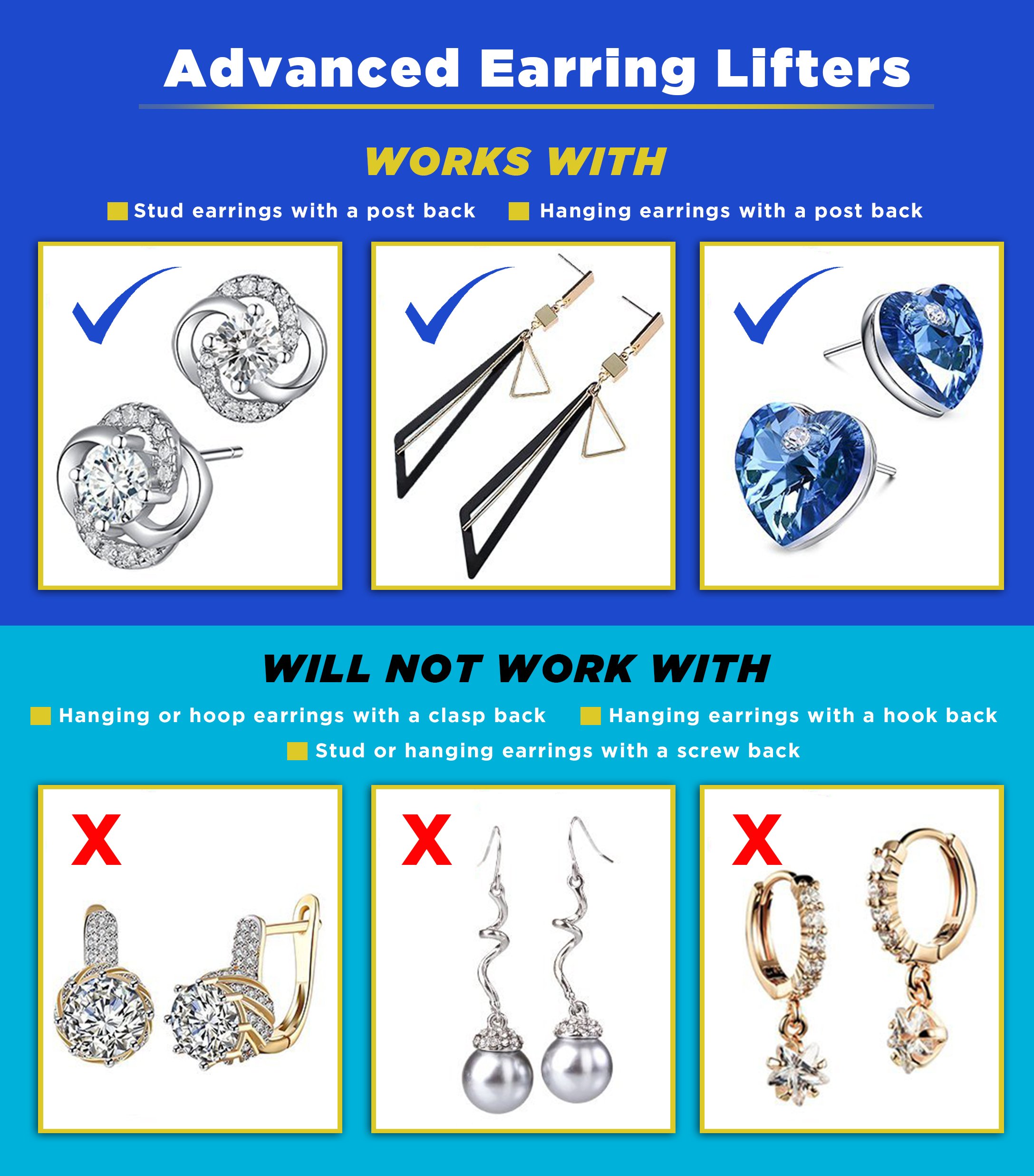 Earring Backs for Droopy Ears 3 Pairs Earring Lifters Backs Earrings Backings 18k Gold Plated Rose Gold Plated Earring Backs for Droopy Ears Ear Lifting Earing Backs Earring Backs for Heavy Earring
