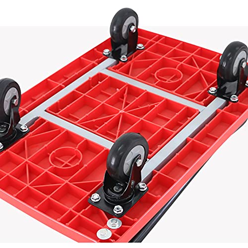 Generic Hand Truck Flatbed Cart Small Platform Truck with Plastic Deck and Metal Handle Folding Trolley Easy Storage and High Load Capacity Red Folding Cart (Size : 770lb-5in Wheels)