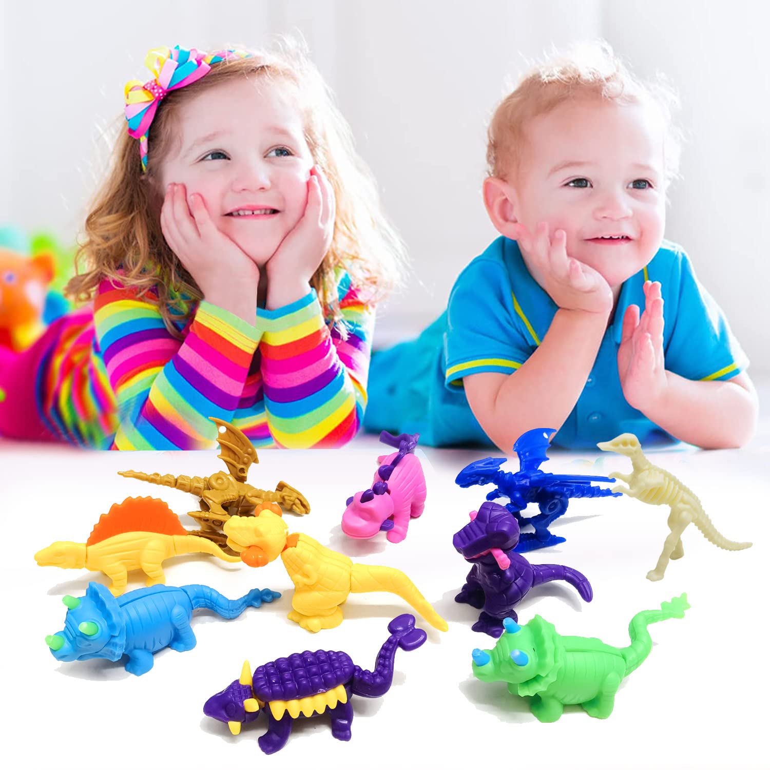 Holydeck 24Pcs PreFilled Easter Eggs with Dinosaurs Building Blocks, Mini Toys for Kids Easter Eggs Hunt, Easter Basket Stuffers Fillers, Easter Party Favors, Easter Classroom Prize Toys