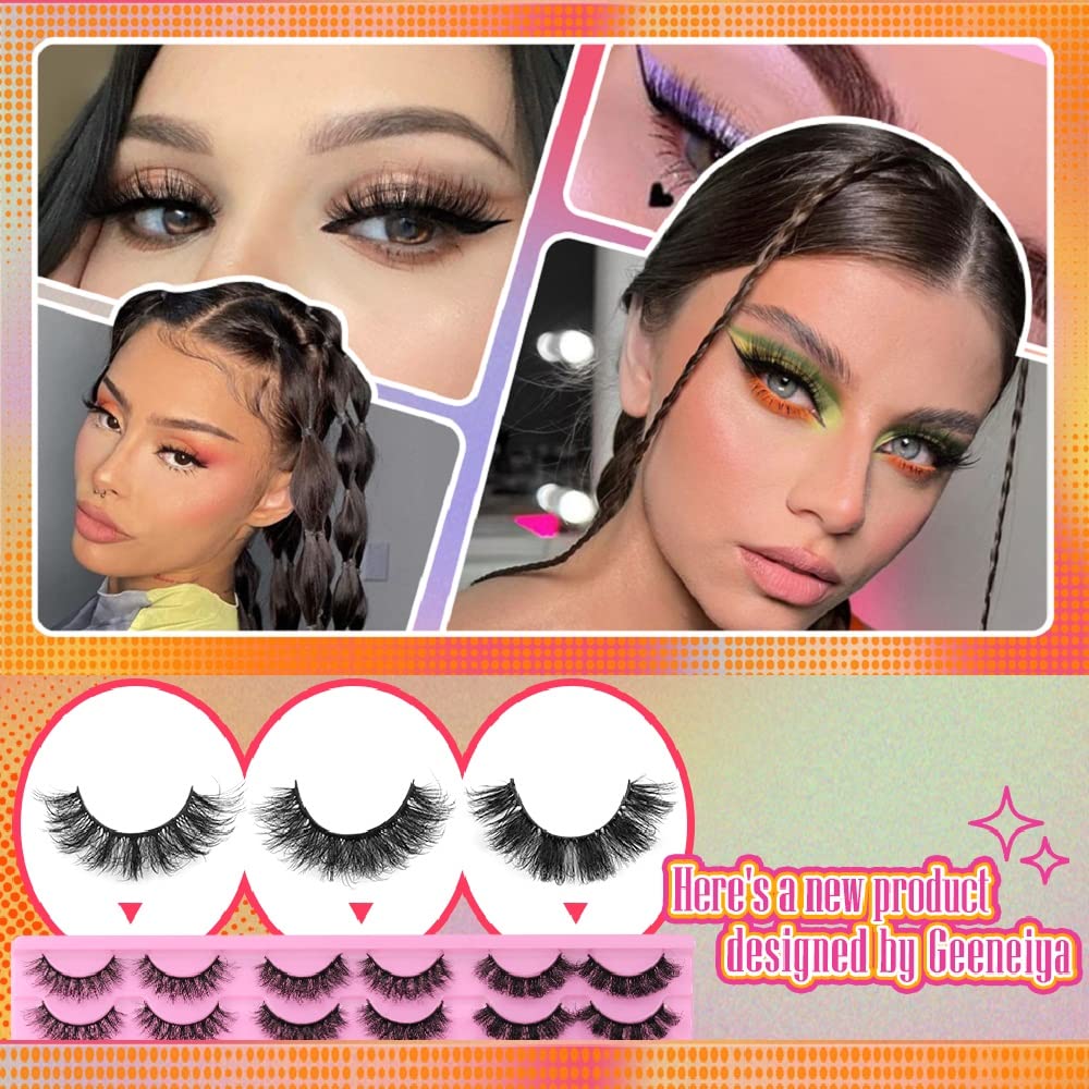 Natural False Eyelashes Mink Lashes Fluffy Wispy Cat Eye Lashes Pack 3 Styles 5D Lashes That Look Like Extensions by Geeneiya, 7 Pairs×3