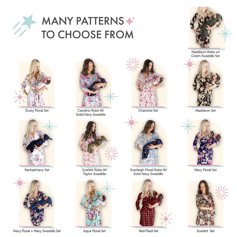 DOUBLE THE SPRINKLES Maternity Robe & Swaddle Set, Mom & Baby Me Outfits Matching, Hospital Gown, Blanket & Hat.
