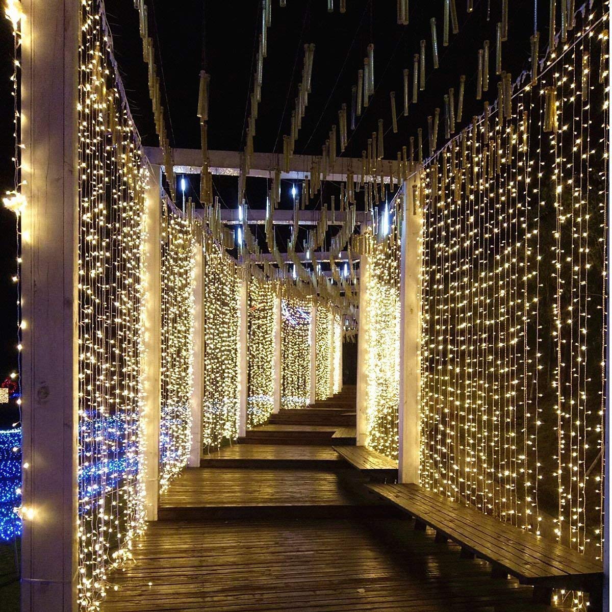 Curtain String Lights,Icicle Lights, Battery Operated,13ft(L) x 3.3ft(H),Remote,8 Mode,200 LED,Hanging Christmas Lights for Home Garden Patio Camping Party Window Balcony Decoration-Warm White