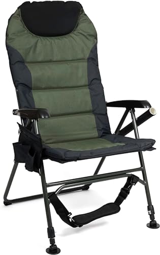 Earth Executive Folding Fishing Chair, Ultimate Comfort with Reclining Feature, Sleek Design, and Adjustable Extending Legs, Ideal for Fishing, Camping, Picnics, Sporting Events, and Tailgates