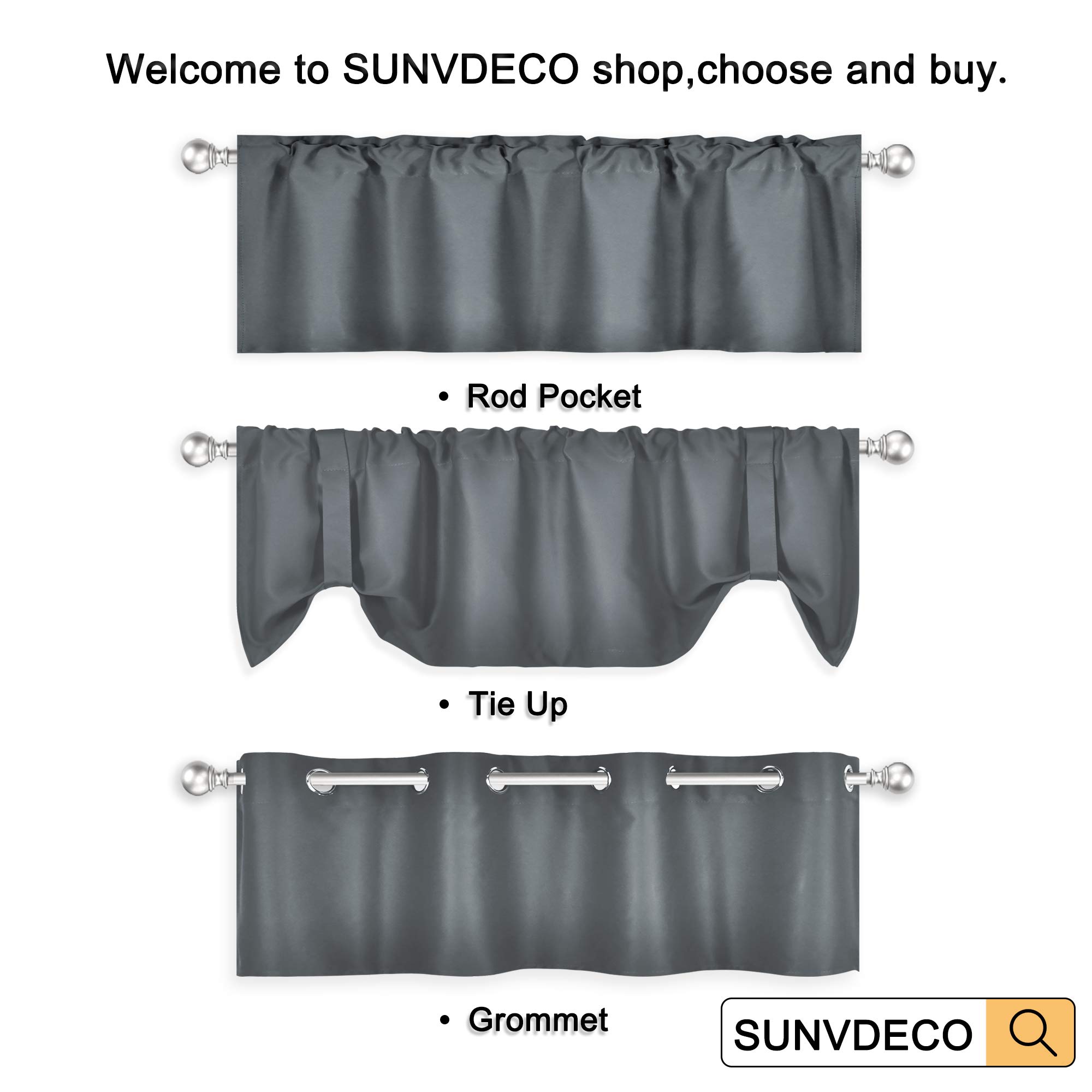 DECOVSUN Tie Up Blackout Valance for Window 18 Inches Long Thermal Insulated Adjustable Valance for Kitchen Windows Rod Pocket Top Tie-up Shade Window Curtain for Kids Room 1Panel Grey