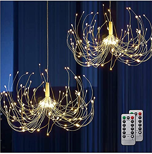 HEAGEERO Outdoor Battery Operated Chandelier 2 Pack,Firework Lights Starburst Light 180 LEDs,Ceiling Hanging Decorative for Party Christmas,Indoor Using