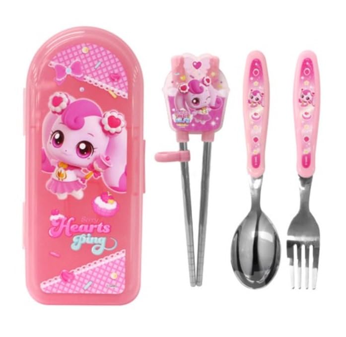 Generic Lovely Catch Teenieping Fork, Spoon, and Chopsticks Flatware Set with Case, Medium, Pink