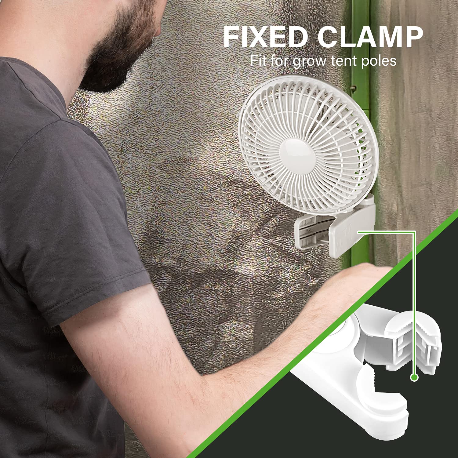 HealSmart Clip Fan, 6-Inch Grow Tent Fan, Monkey Fan, Wall Mount Fan with Adjustable 90° Angles, 15W, 2-Speeds Control, 2 Pack
