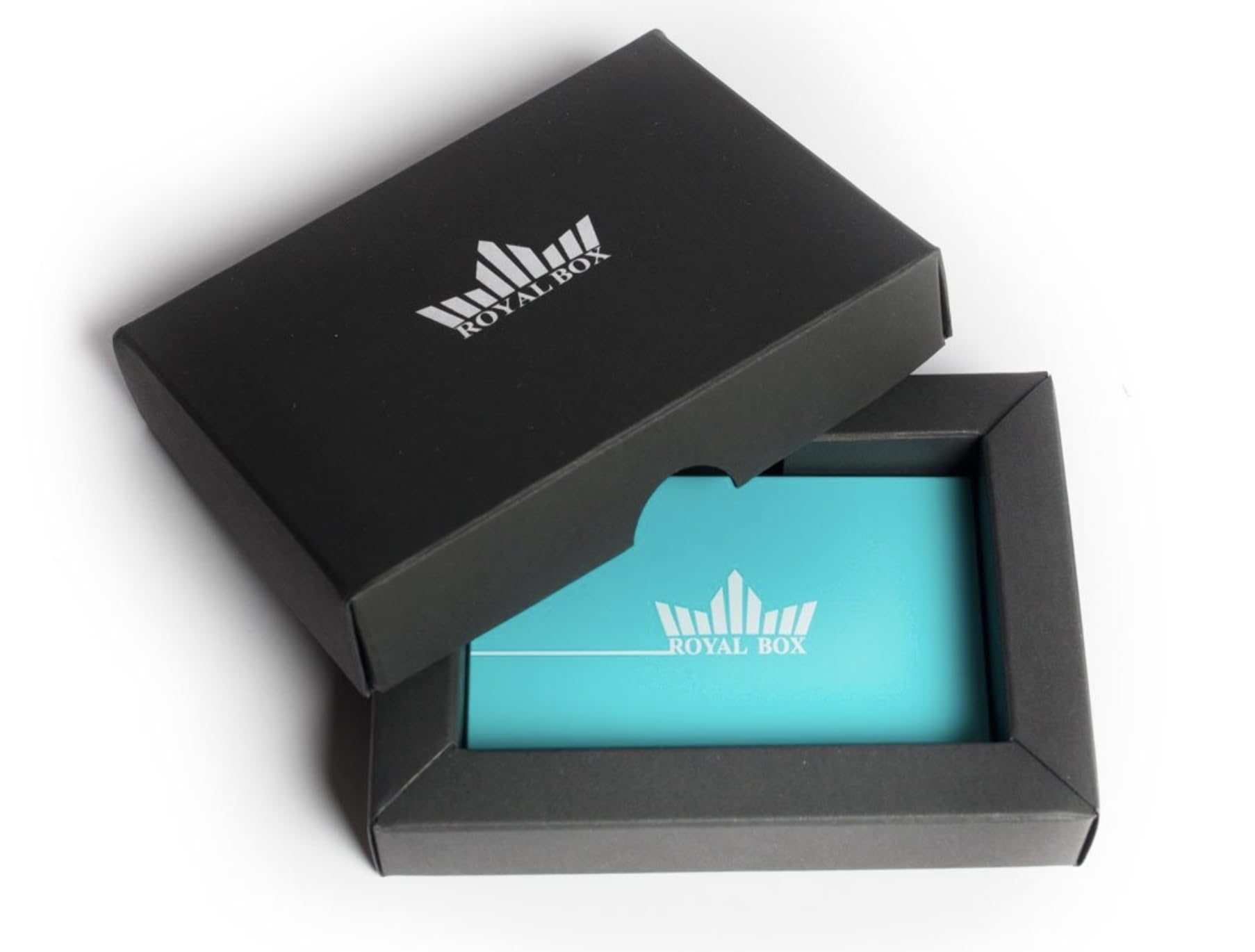 Generic Original Royal Box Turquoise Blue 8 Compartment Snuff Storage Box with Built in 3"" Metal Alloy Straw, Black