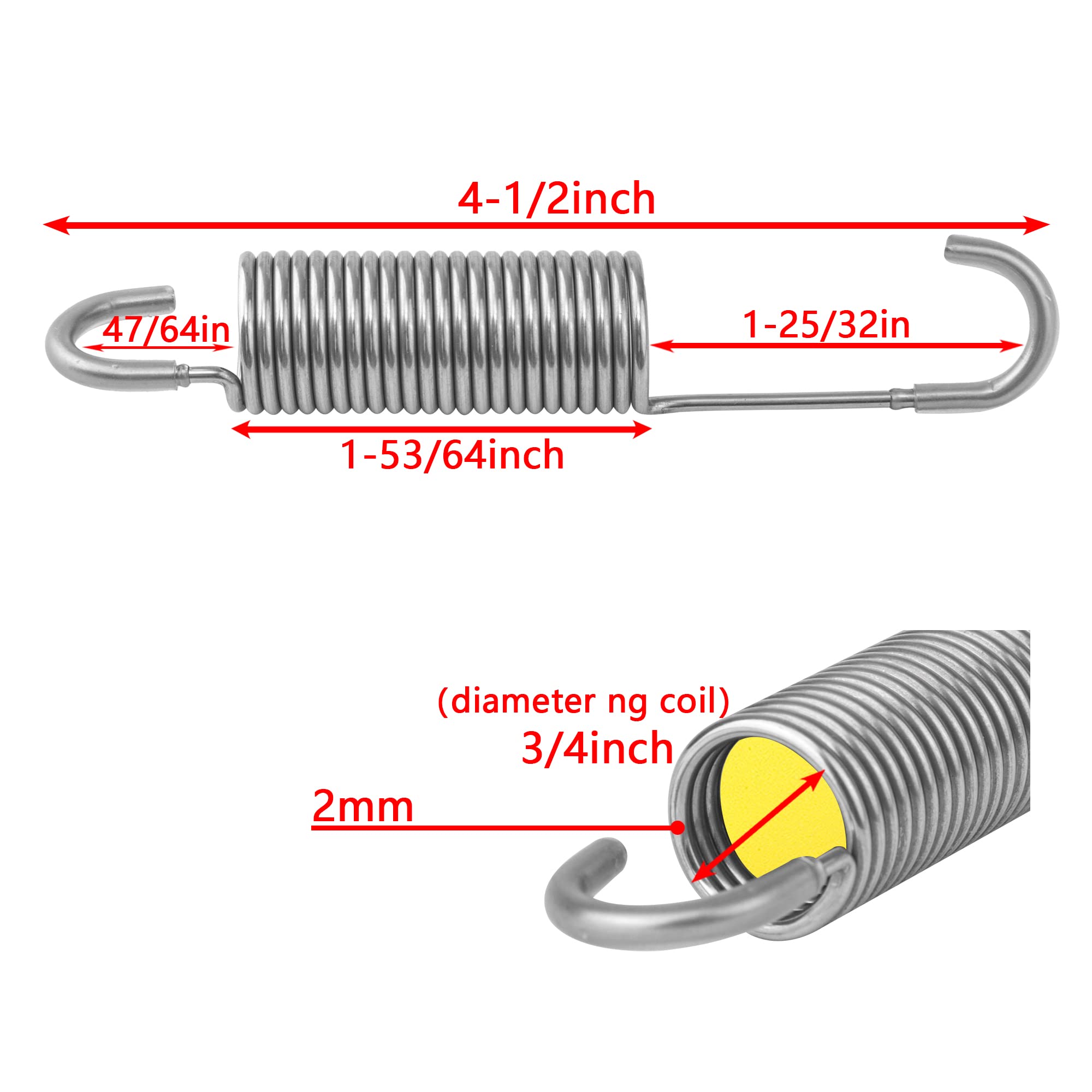 GNPADR GUPO 4-1/2inch (2Pcs) Stainless Steel Replacement Recliner Sofa Chair Mechanism Tension Spring - Long Neck Hook Style
