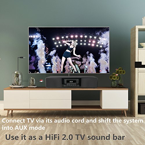 KEiiD CD Player with Speakers Bluetooth for Home Stereo System Boombox | FM Radio USB SD AUX Remote Control | 28 Inch Long with Bluetooth Receiver (Black Finish)