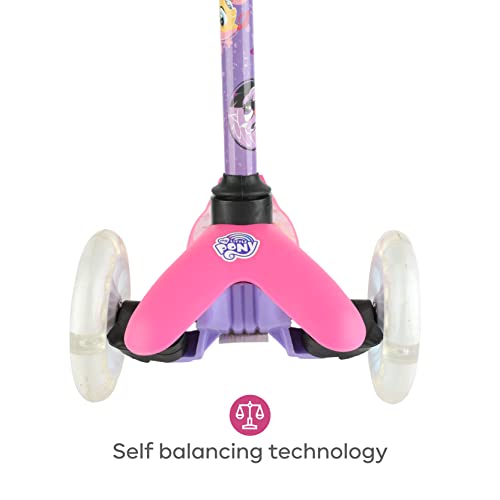 My Little Pony Self Balancing Kick Scooter with Light Up Wheels, Extra Wide Deck, 3 Wheel Platform, Foot Activated Brake, 75 lbs Limit, Kids & Toddlers Girls or Boys, for Ages 3 and Up