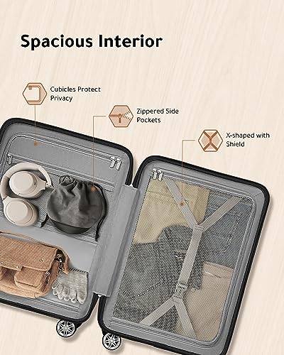 LUGGEX PC Carry On Luggage Sets 2 Piece - Hard Shell Expandable Suitcase Sets - 4 Metal Corner Hassle-Free Travel (Black Suitcase)