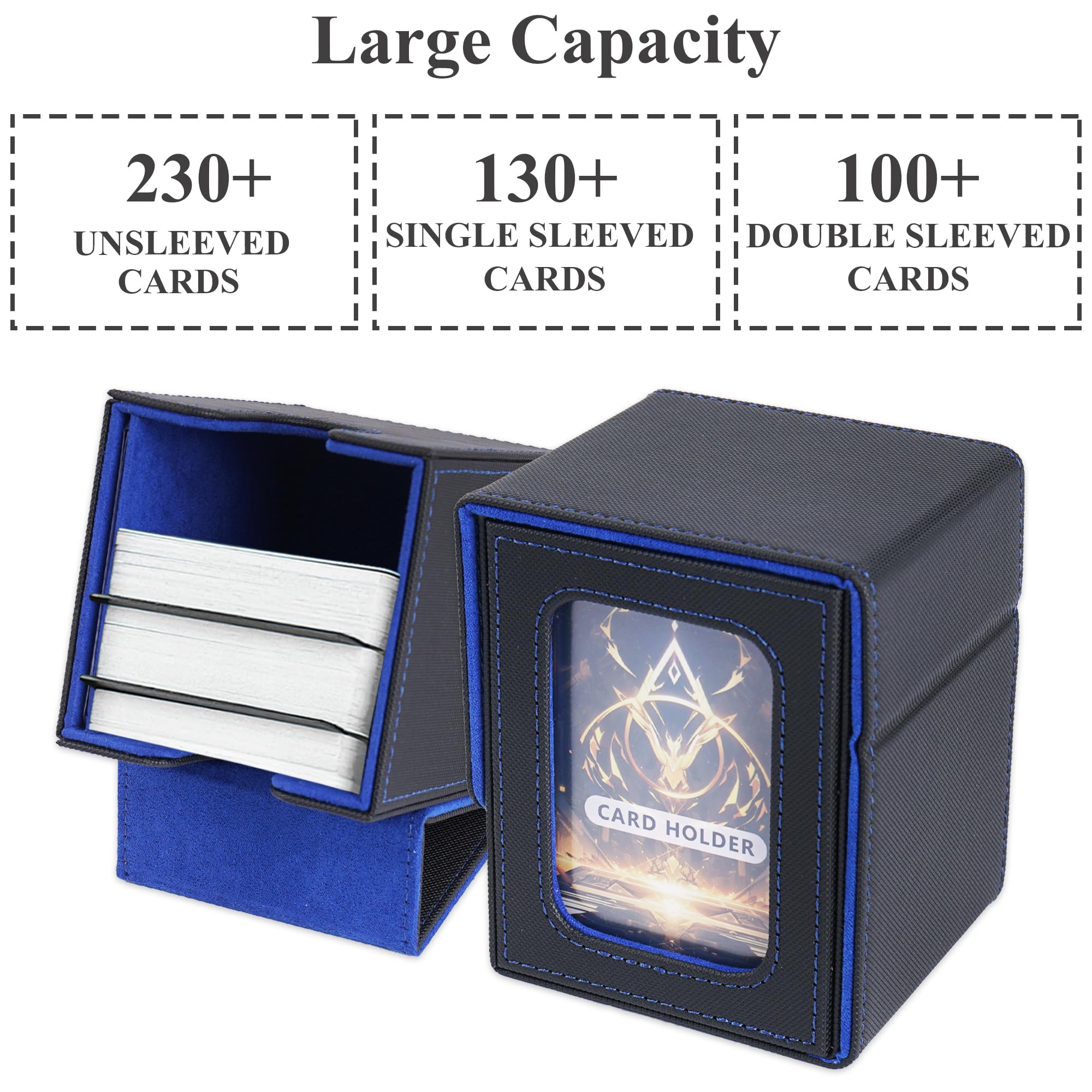 Haecsfl Deck Box for MTG,Card Deck Box Fits 100 Double Sleeved Cards, Magic Commander TCG Card Storage Box with 2 Divider(1-Gold)