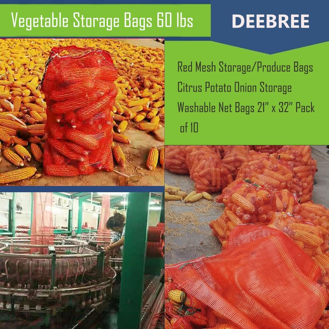 deebree 50pcs Extra Large Mesh Storage Produce Bags Reusable Vegetable Storage Bags 60 lbs Onion Storage Washable Net Bags 21β x 32β Pack of 50