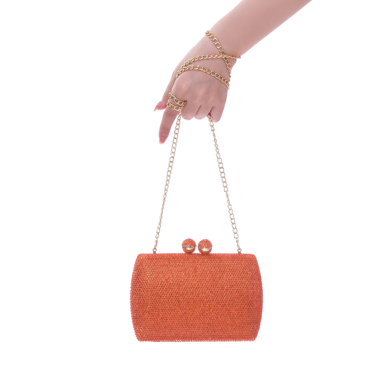 Evening Handbag with Full Rhinestone Crystal Clutch Bag for Women Charm Birthday Engagement Wedding Party (Orange)