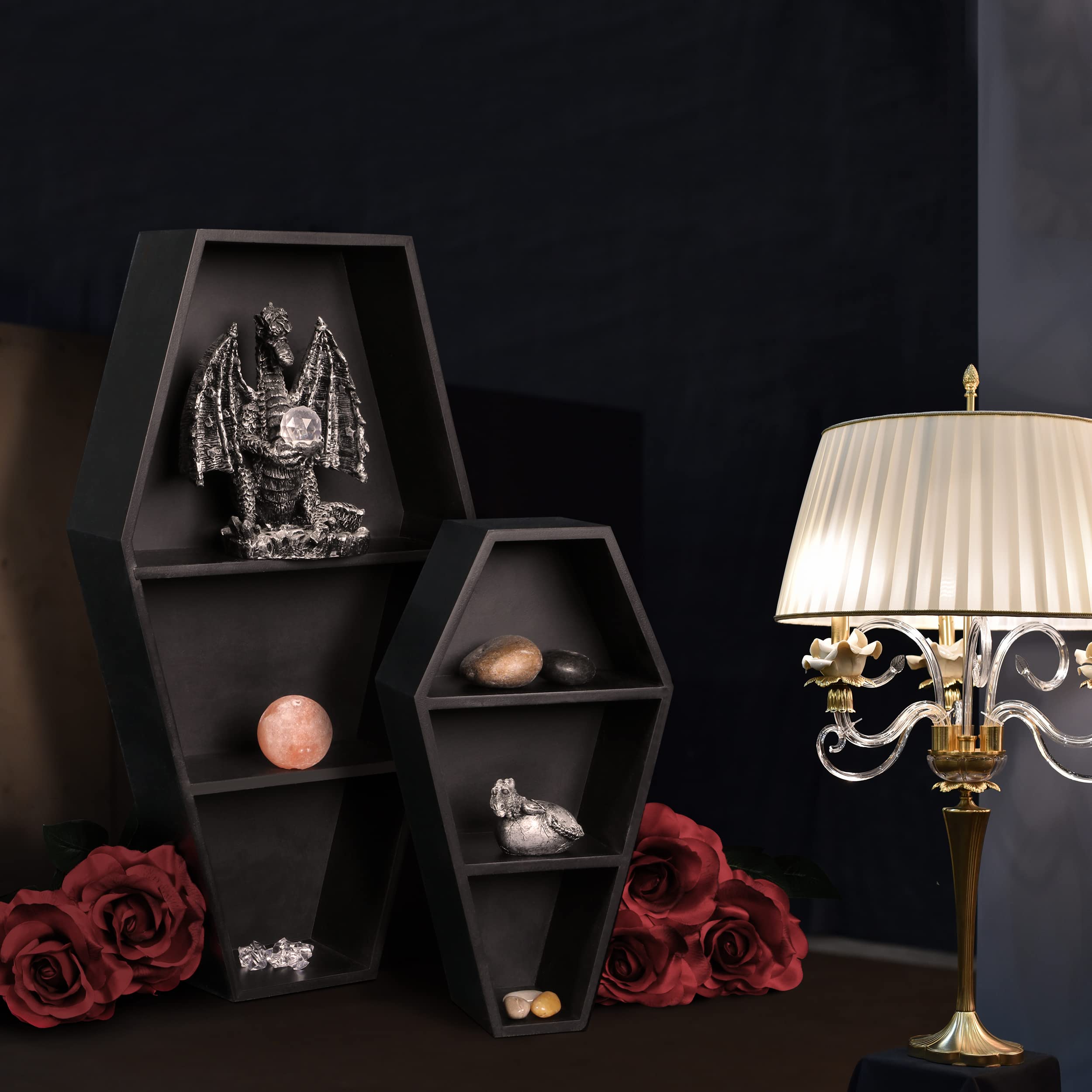 MANNY'S MYSTERIOUS ODDITIES Coffin Bookshelf - Includes Removable Shelves - Small and Large Coffin Shelf 20 Inch and 14 Inch - Gothic Decor for Home