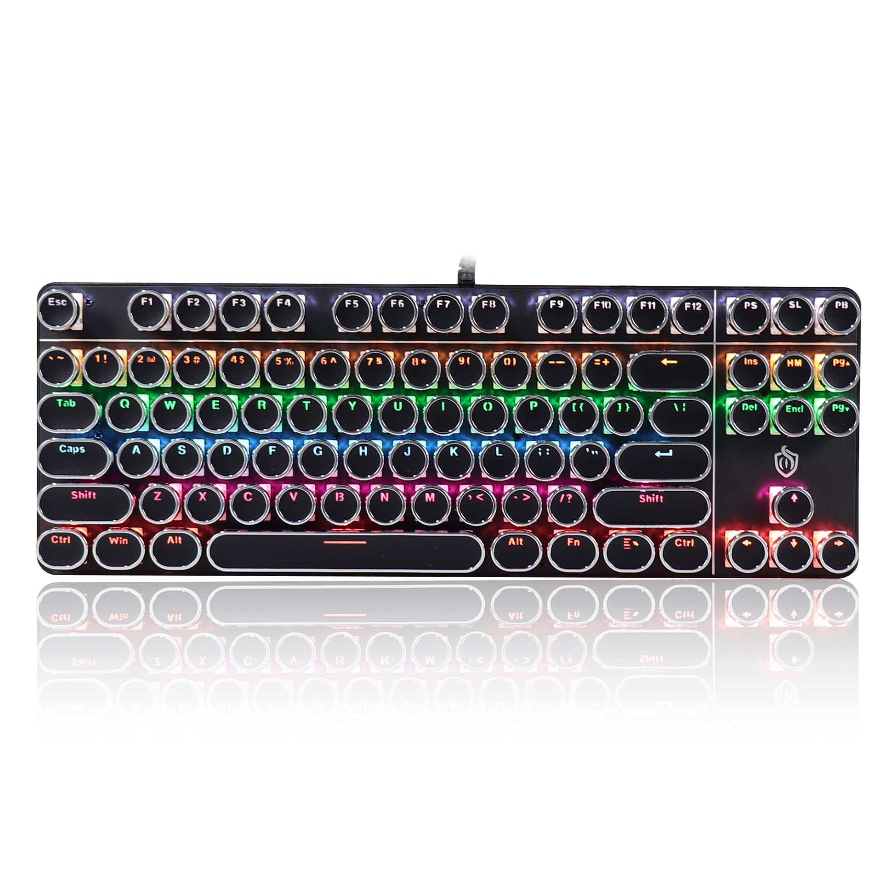 HJK917 USB Wired Mechanical Gaming Keyboard, Blue Axis 87 Round Keys, RGB LED Backlit, Waterproof, Typewriter Style, Ergonomics, Easy to Hit, Compatible with PC/Laptops/Windows for Work/Game (Black)