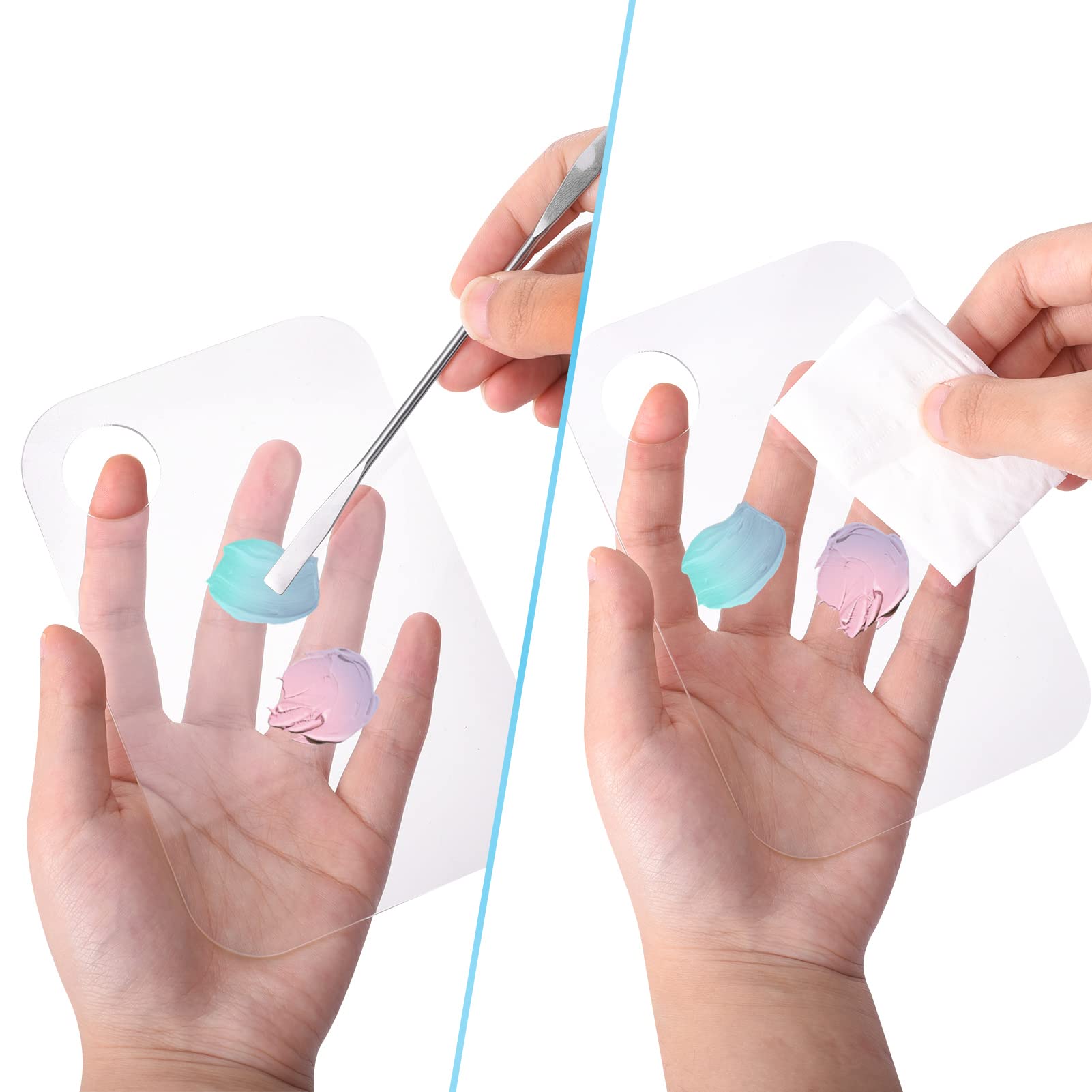 FRIUSATE 2PCS Acrylic Cosmetic Makeup Palette with 2PCS Make Up Spatula Tool Makeup Palette Mixing Tray for Nail Art Liquid Foundation Mixing Palette