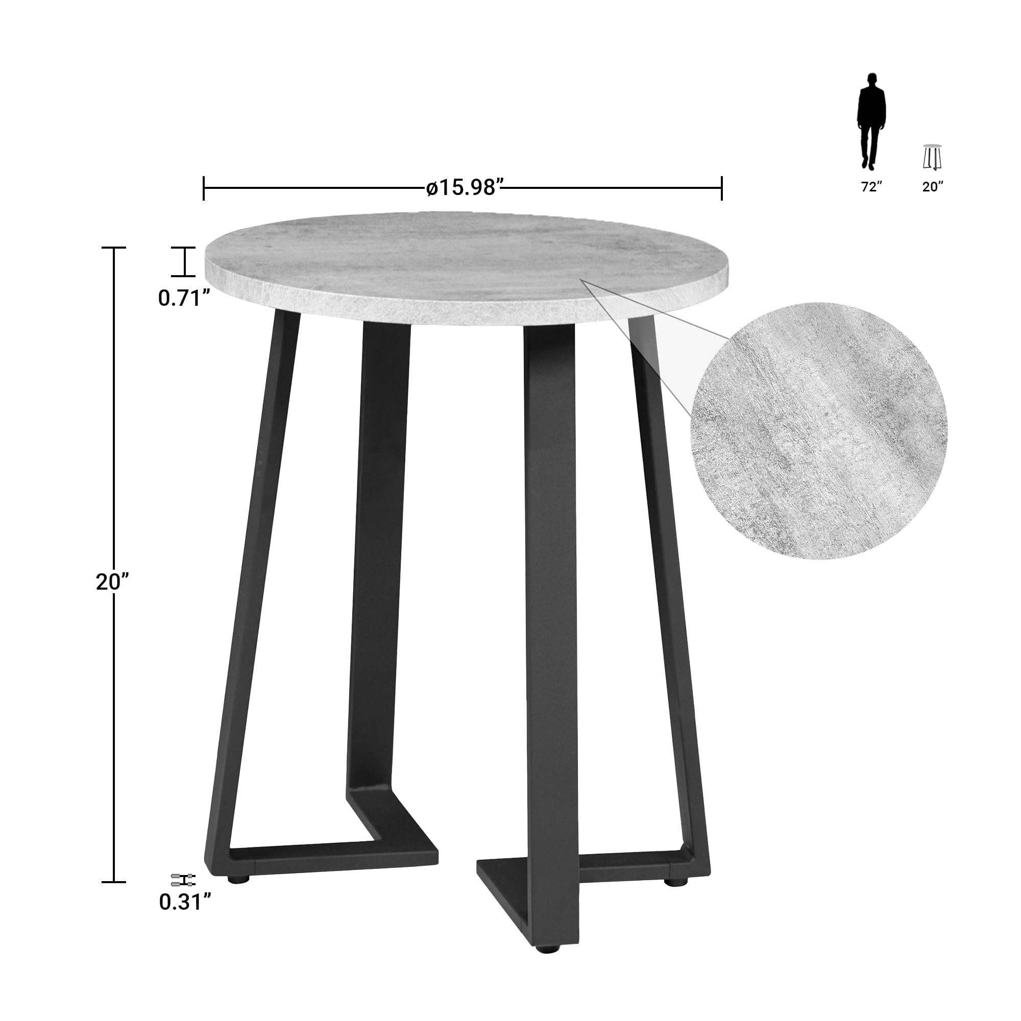 ODIKA Round Mod Concrete Side Table - Small End Table Plant Stand for Living Room Bedroom or Patio Set of 2