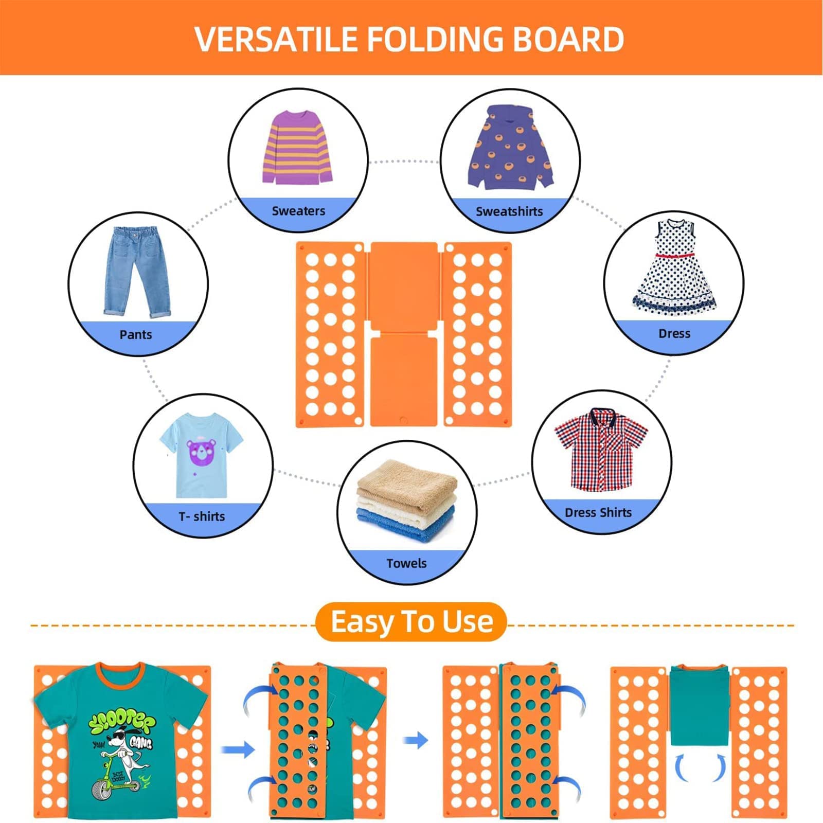 Manwetye 2 PCS Clothes Folding Board for Kid and Adult,T Shirt Folder Laundry Organizer Easy and Fast for Home Organization(Orange and Blue)