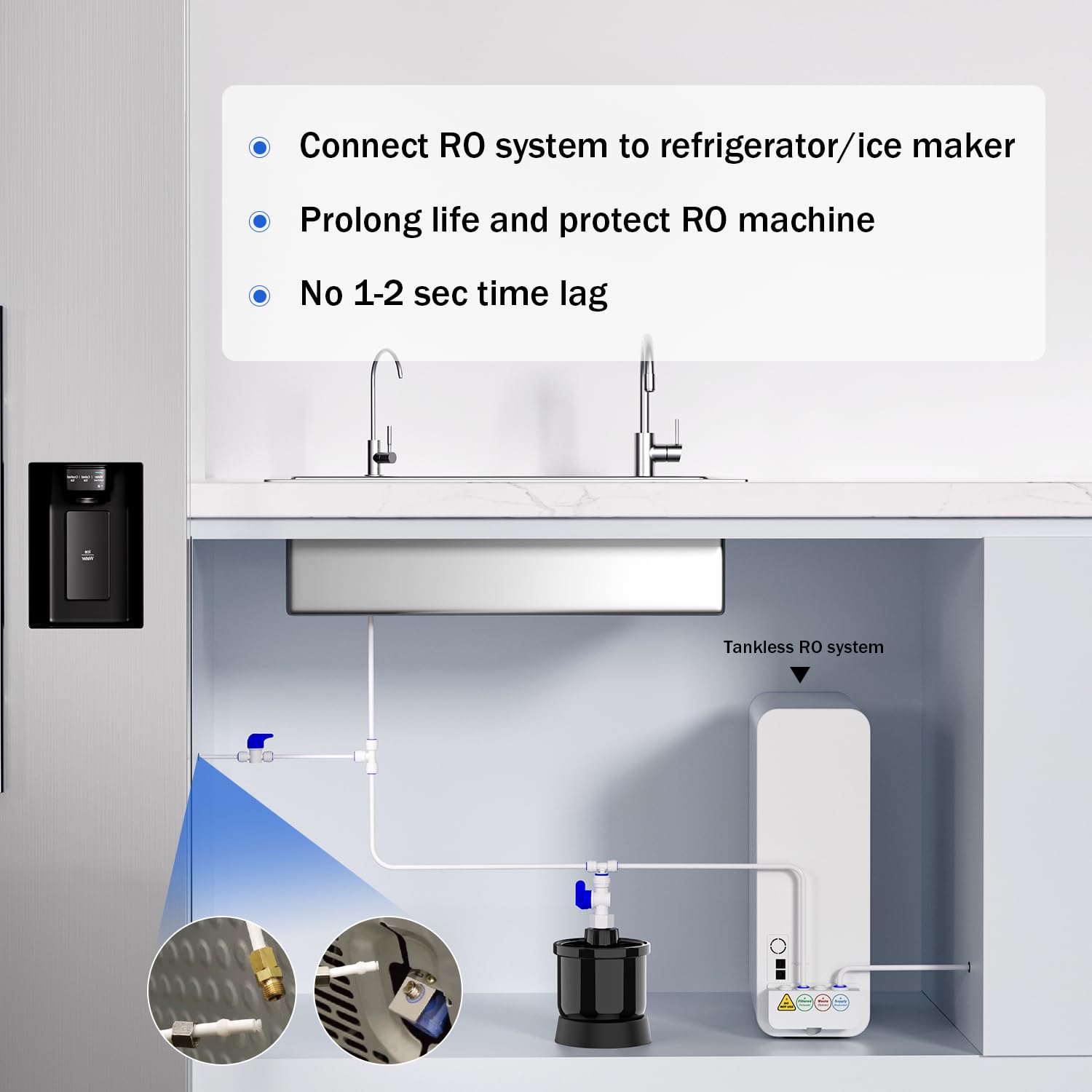 Frizzlife Pressure Mini Water Tank for All Tankless Reverse Osmosis System, Small Water Storage Tank for PD600, PX500A, PD800, PD1000, PD400, G3P600, G3P800, G2, Fit 1/4β & 3/8β Water Tubing RO system