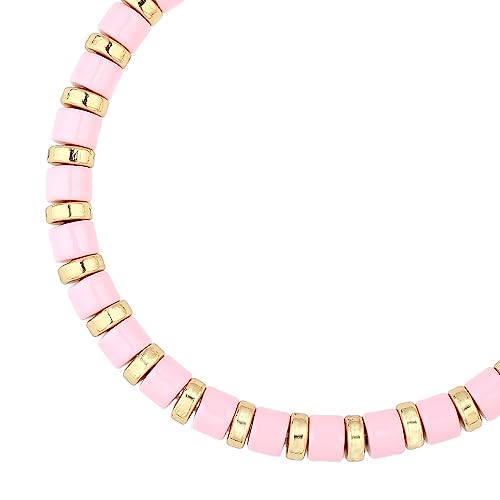 KELMALL Baby Pink Tile Enamel Rainbow Bead Surfer Bracelets Colorblock Stackable Stretch Bohemia Bangle Bracelet for Women Men Girls Size 7.3 Inch