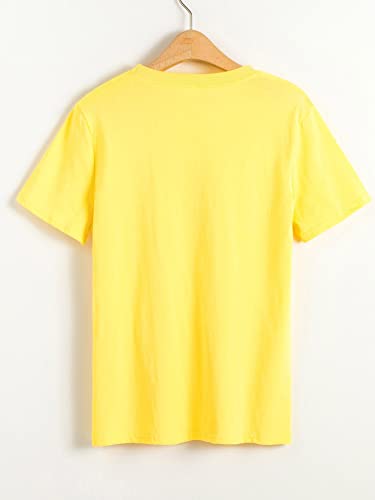 SOLY HUX Women's Letter Print Graphic Tees Short Sleeve Tops Casual Summer T Shirt Yellow L