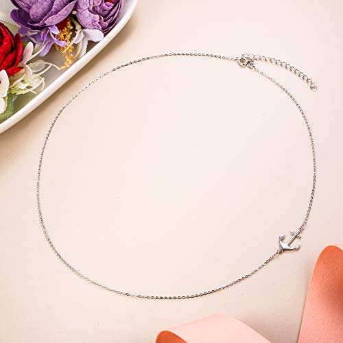 EVER FAITH Sideways Nautical Anchor Choker Necklace Hypoallergenic 925 Sterling Silver Sailor Jewelry Gift for Women