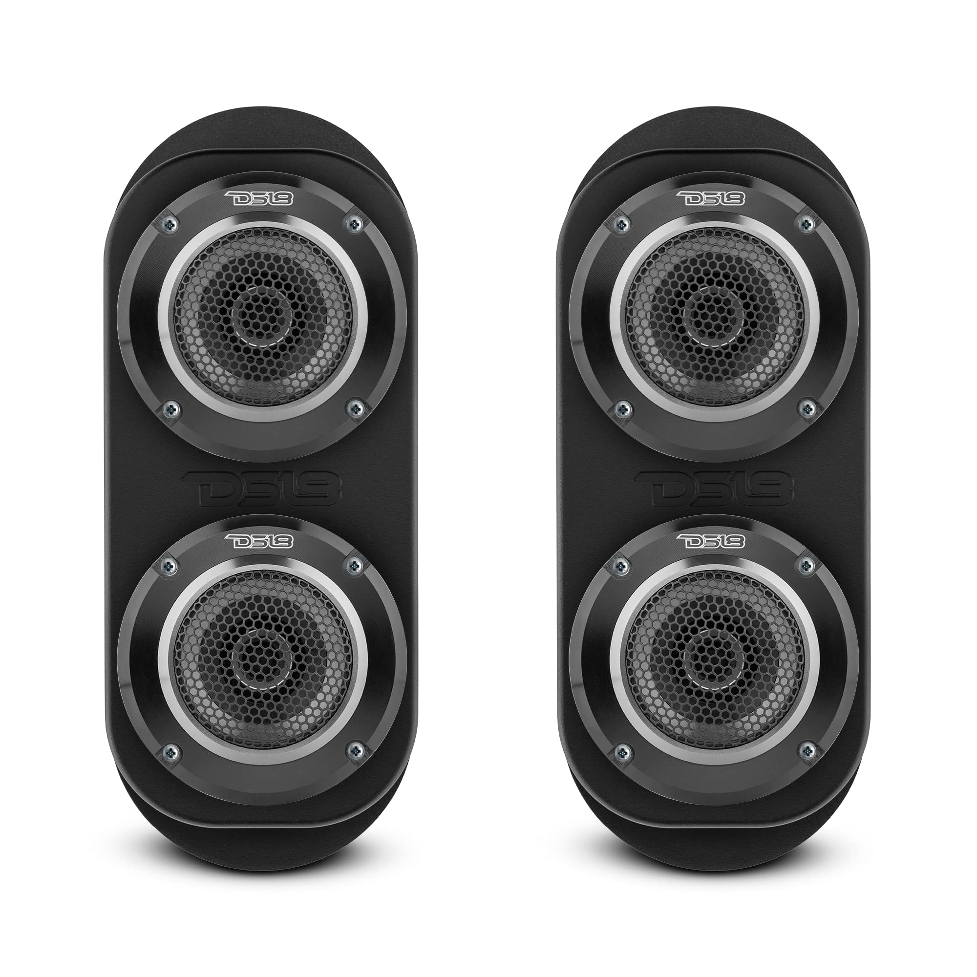 DS18 Super Tweeters with Universal Pods - 4X Tweeters 3.6" High Compression Neodymium Hybrid Driver/Tweeter 400 Watts Max with 2X Universal Speaker Enclosure Pillar Pod - Easy to Install - Crazy Loud